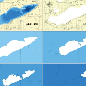 Digital File DXF, AI, SVG - Lake Erie Map Wood Bathymetric Map , Custom ...