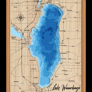 Digital File PDF, SVG - Lake Winnebago Wisconsin Map, Bathymetric Depth ...