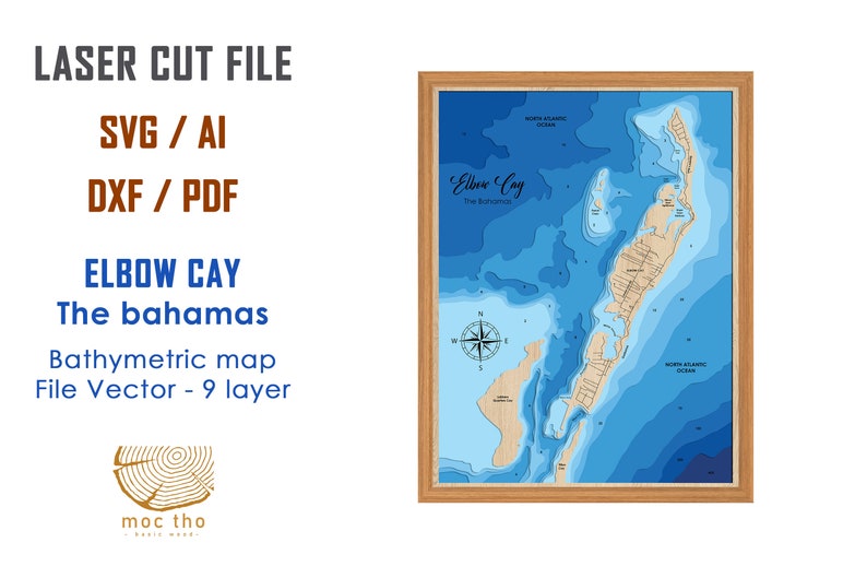 Digital File PDF, SVG - Elbow Cay Bahamas, Bathymetric Depth Layers SVG ...