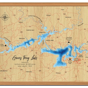 Digital File PDF, SVG - Greers Ferry Lake Arkansas Map Bathymetric ...