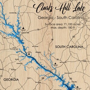 Digital File PDF, SVG - Clark Hill Lake South Carolina Bathymetric ...