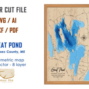 Digital File PDF, SVG - Great Pond Maine, Bathymetric Depth Layers SVG ...