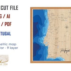 Digital File PDF, SVG - Portugal 3d Map, Bathymetric Depth Layers SVG ...
