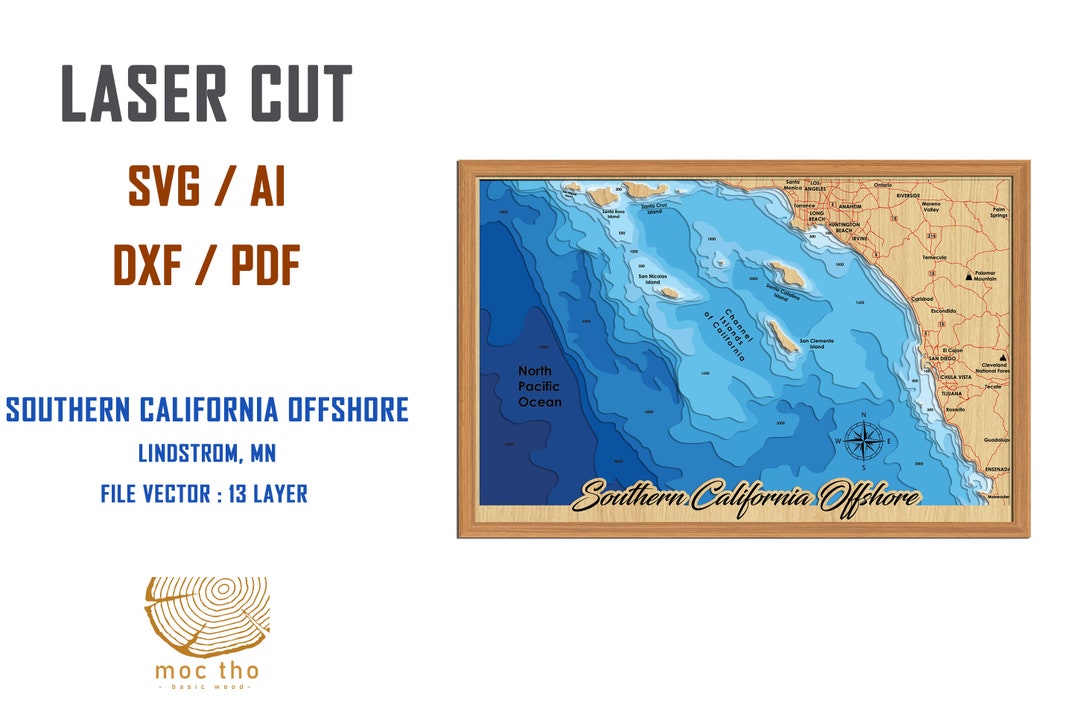 Digital File PDF, SVG - Southern California Offshore Map, Bathymetric ...