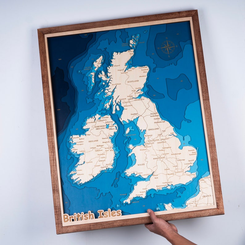 British Isles 3D Layered Map SVG | UK Bathymetric Map Laser Cut File ...