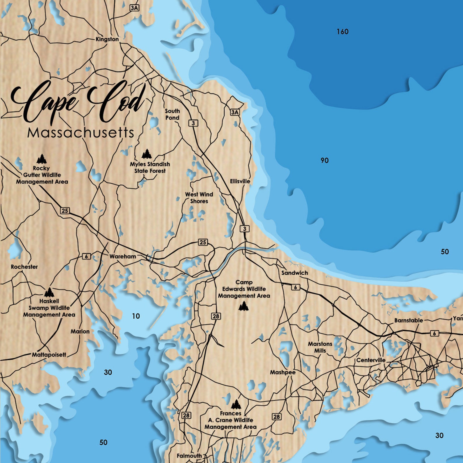 Digital File PDF, SVG Cape Cod Massachusett Bathymetric Depth Layers ...