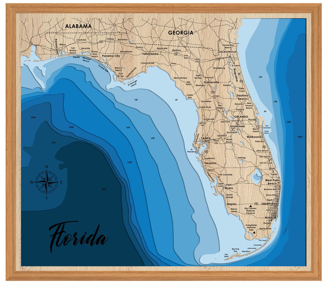 Digital File PDF, SVG - Florida State, Bathymetric Depth Layers SVG ...