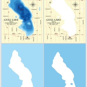 Digital File PDF, SVG - Gull Lake Alberta Map Bathymetric Depth Layers ...