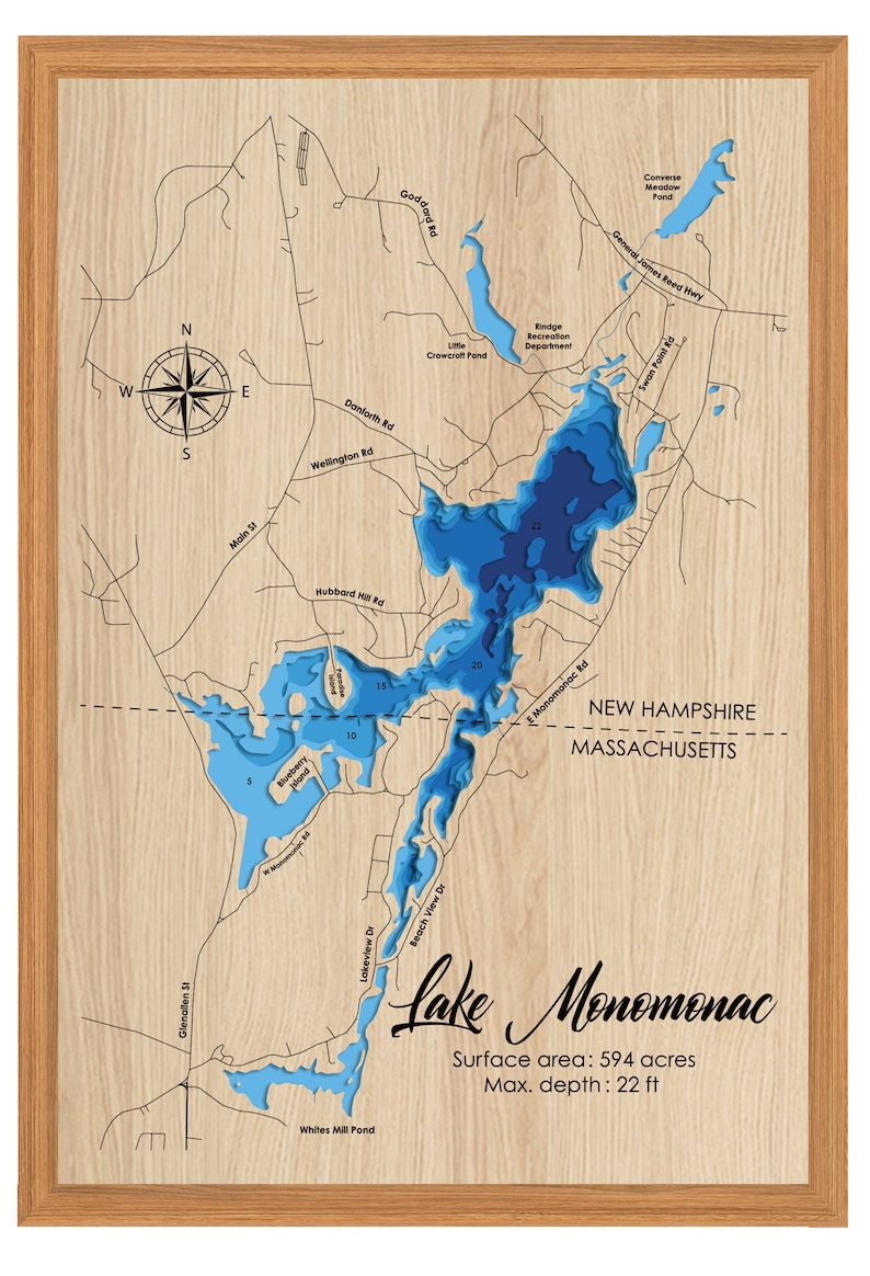 Digital File PDF, SVG - Lake Monomonac New Hampshire Massachusetts ...