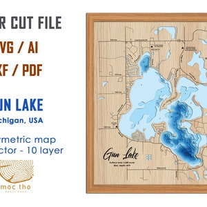 Digital File PDF, SVG - Gun Lake, Michigan Bathymetric Depth Layers SVG ...