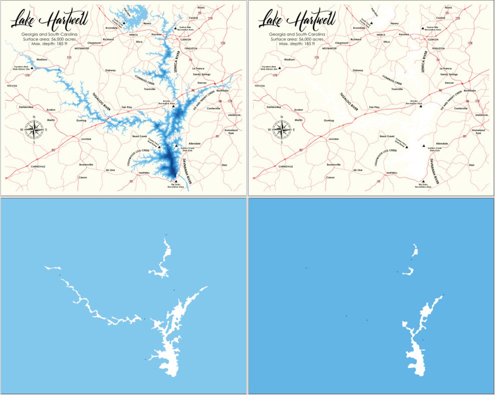 Digital File PDF, SVG - Lake Hartwell Georgia South Carolina ...