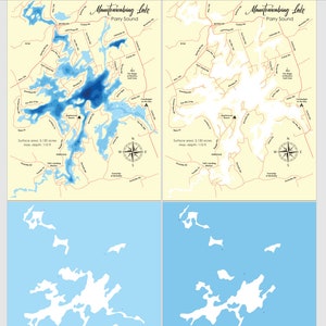 Digital File PDF, SVG - Lake Manitouwabing, Ontario Bathymetric Depth ...
