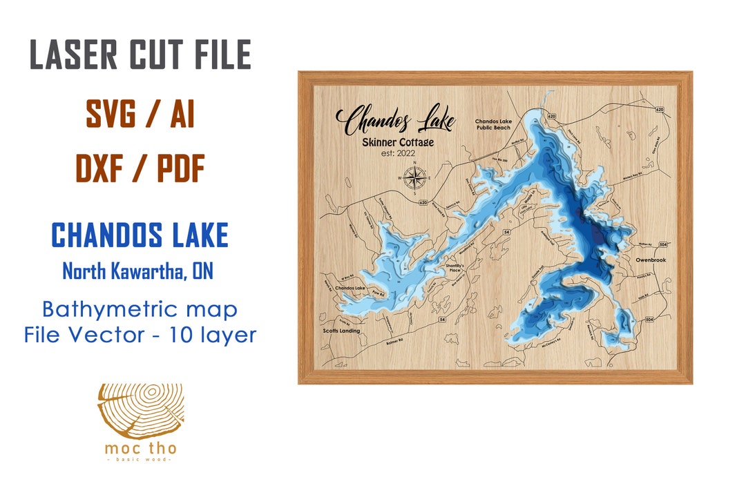 Digital File PDF, SVG - Chandos Lake North Kawartha on Bathymetric ...