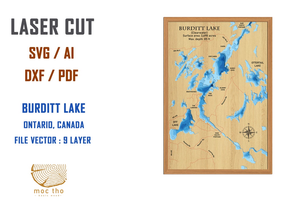 Digital File PDF, SVG - Burditt Lake Ontario Bathymetric Depth Layers ...