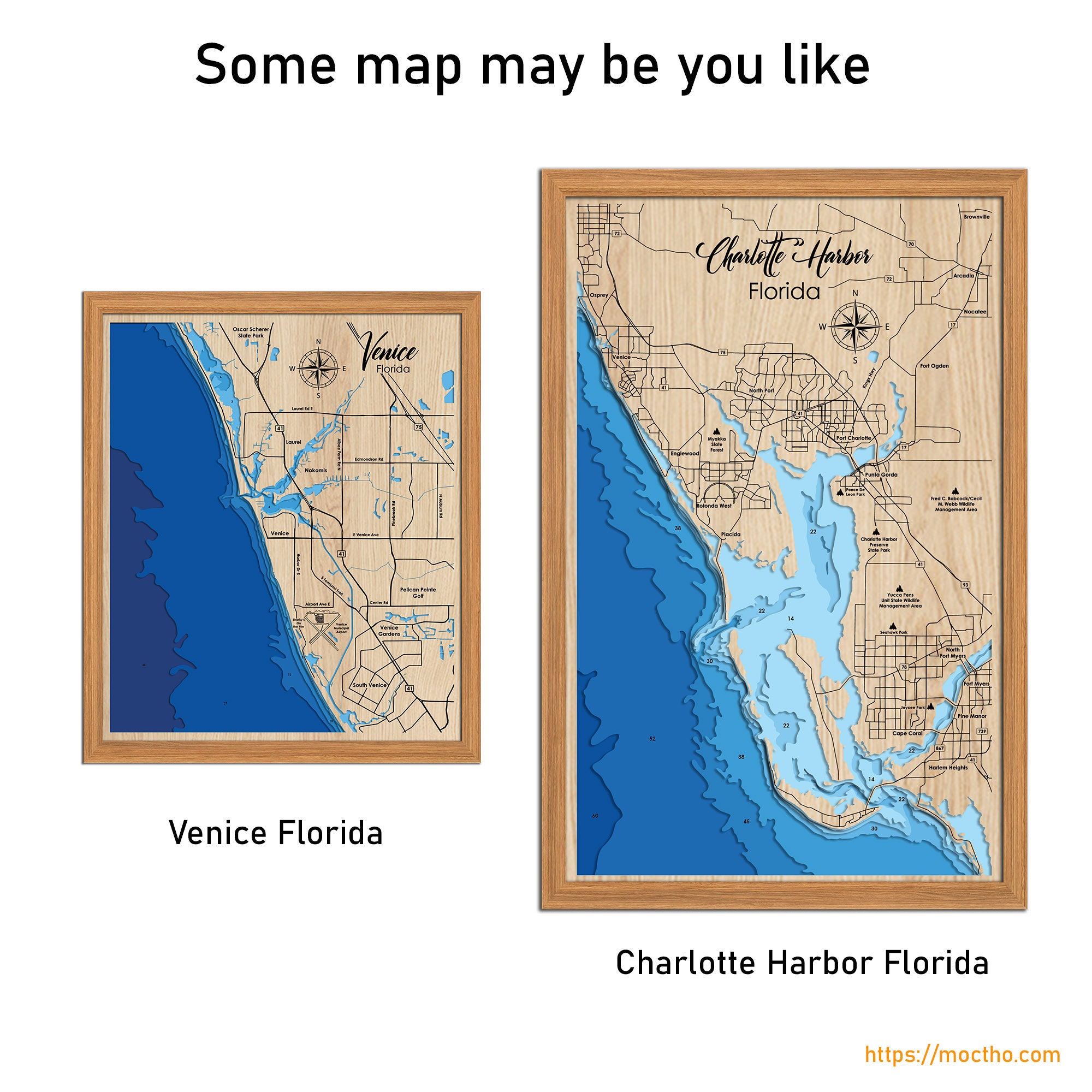 Digital File PDF, SVG - Charlotte Harbor Florida, Bathymetric Depth ...