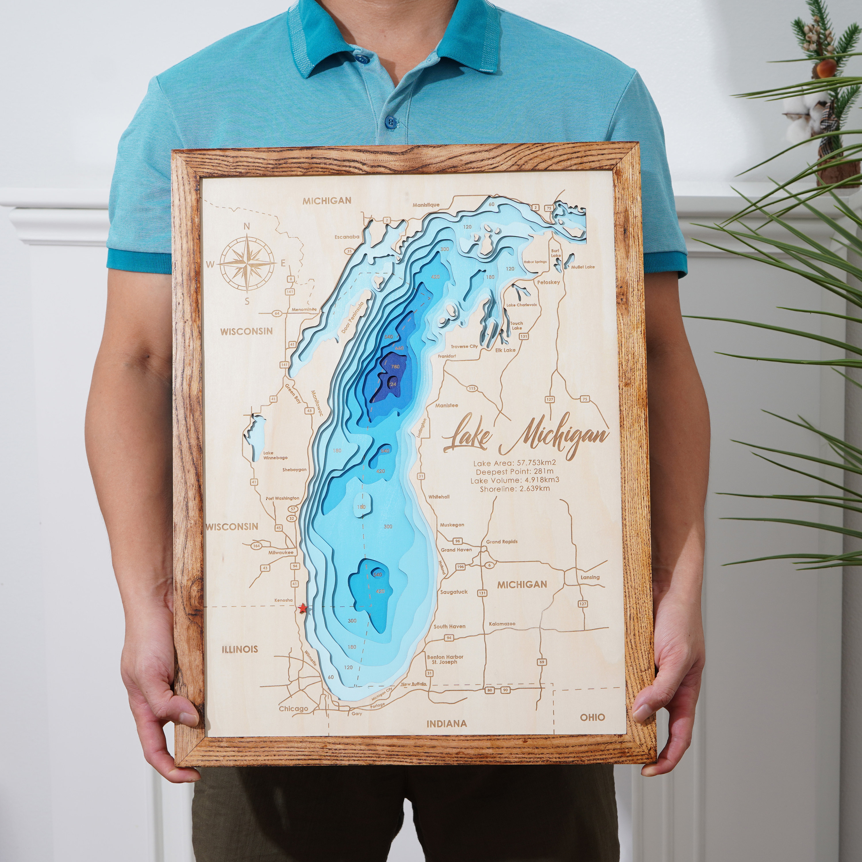 Lake Michigan United States Custom Map Wood Bathymetric 6 to - Etsy