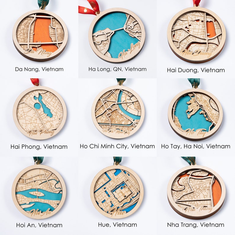 City of Vietnam Map Ornament, Home Wooden Christmas Ornament, Home ...