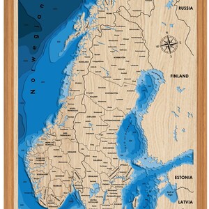 Digital File PDF, SVG - Norway and Sweden Map , Bathymetric Depth ...
