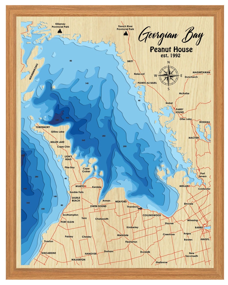 Digital File PDF, SVG - Georgian Bay Ontario Map Bathymetric Depth ...