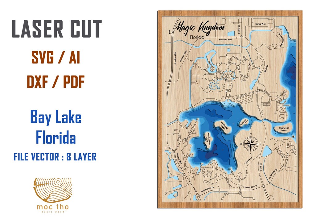 Digital File PDF, SVG - Bay Lake Florida, Bathymetric Depth Layers SVG ...