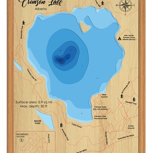 Digital File PDF, SVG - Crimson Lake Alberta Map Bathymetric Depth ...