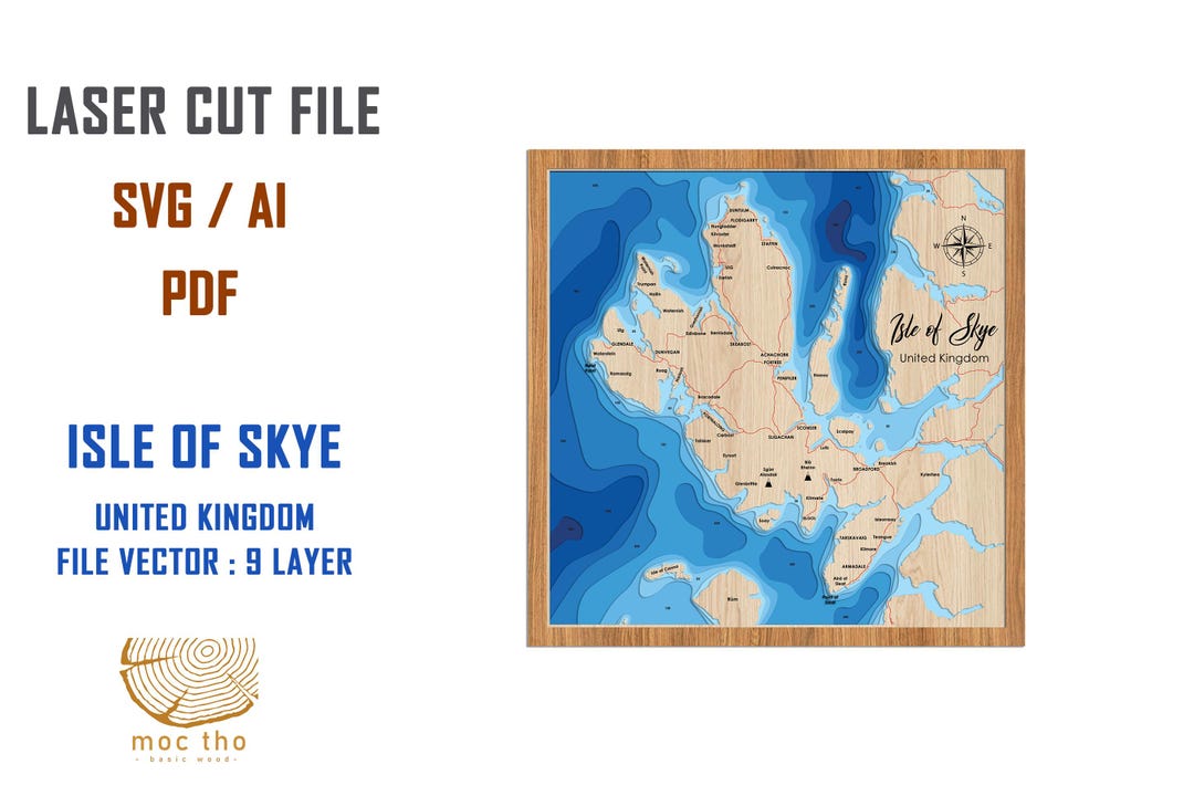 Digital File PDF, SVG - Isle of Skye United Kingdom Bathymetric Depth ...