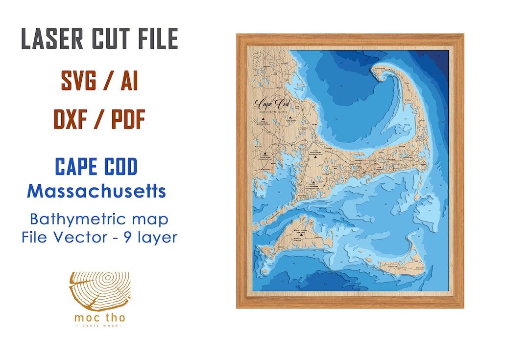 Digital File PDF, SVG - Cape Cod Massachusett Bathymetric Depth Layers ...
