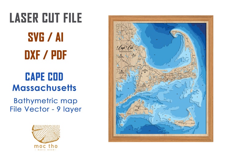 Digital File PDF SVG Cape Cod Massachusett Bathymetric - Etsy