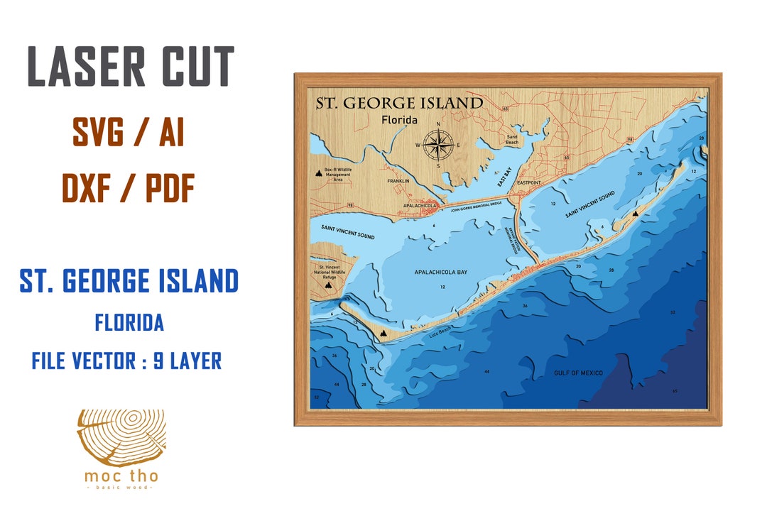 Digital File PDF, SVG - St George Island Florida Bathymetric Depth ...