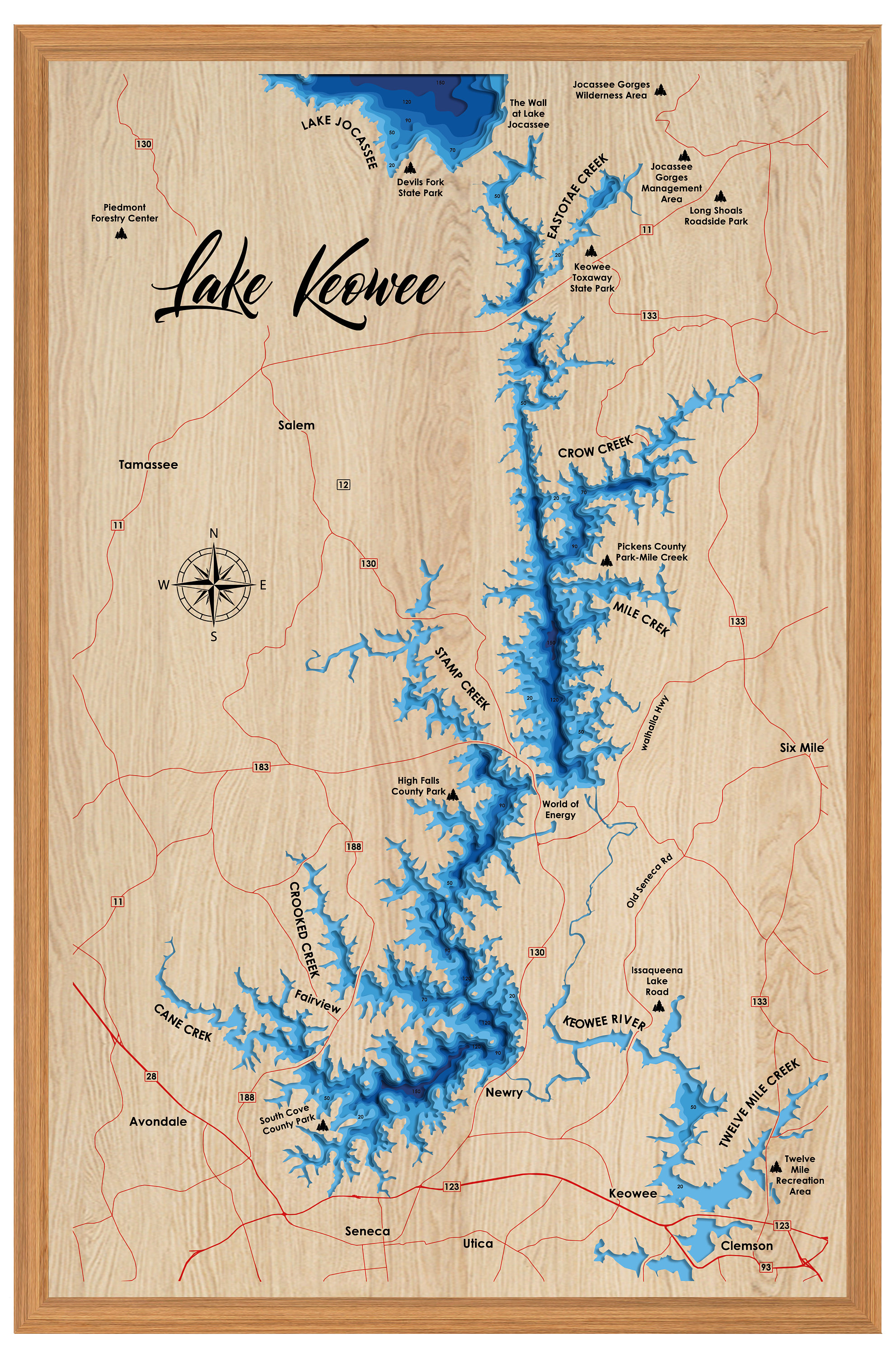 Digital File PDF, SVG - Lake Keowee South Carolina Map Bathymetric ...