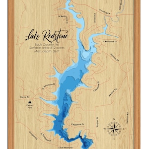 Digital File PDF, SVG - Lake Redstone Wisconsin Bathymetric Depth ...