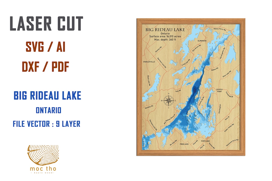 Digital File PDF, SVG - Big Rideau Lake, Ontario Bathymetric Depth ...