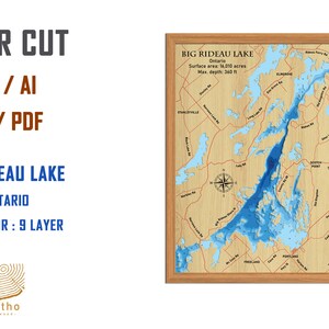 Digital File PDF, SVG - Big Rideau Lake, Ontario Bathymetric Depth ...