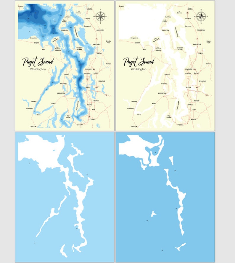 Digital File PDF, SVG - Puget Sound, Bathymetric Depth Layers SVG File ...