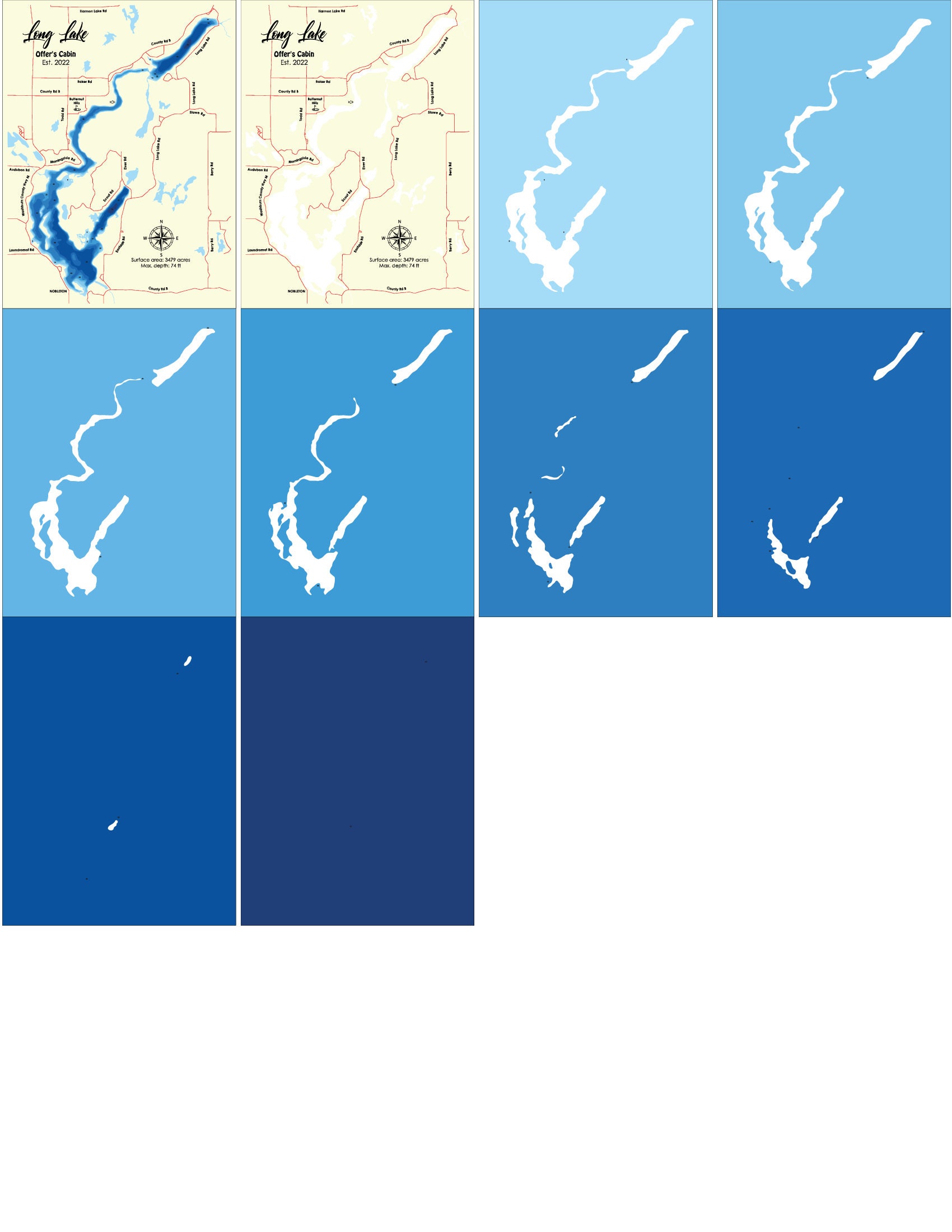 Digital File PDF, SVG - Long Lake Wisconsin Map Bathymetric Depth ...