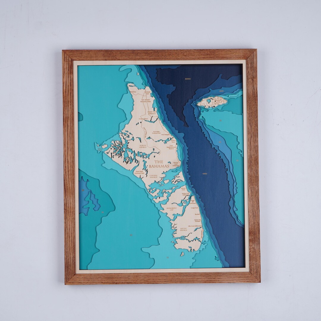 The Bahamas Wood Map 3D Custom Lake, Island, Coast Map Bathymetric Map ...