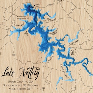 Digital File PDF, SVG - Nottely Lake Union County Georgia, Bathymetric ...