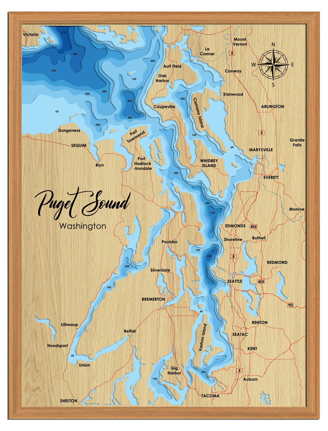 Digital File PDF, SVG - Puget Sound, Bathymetric Depth Layers SVG File ...