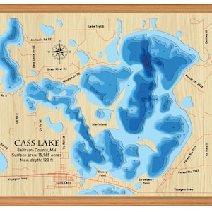 Digital File PDF, SVG - Cass Lake Minnesota Map Bathymetric Depth ...