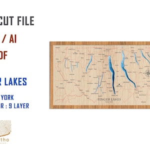 Digital File PDF, SVG - Finger Lakes Newyork, Bathymetric Depth Layers ...