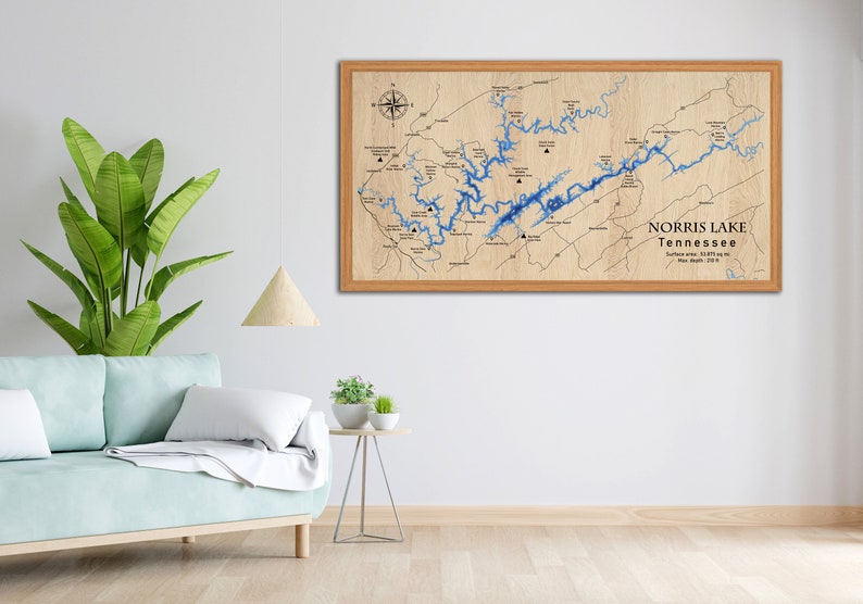 Digital File PDF, SVG - Norris Lake Tennessee Map Bathymetric Depth ...