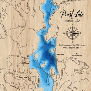 Digital File PDF, SVG - Priest Lake Idaho Map Bathymetric Depth Layers ...