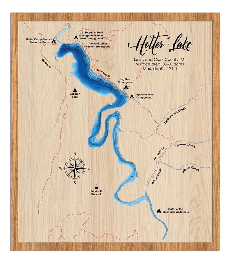 Digital File PDF, SVG - Holter Lake Montana Bathymetric Depth Layers ...