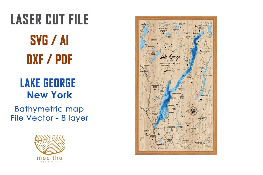 Digital File PDF, SVG Lake George New York, Bathymetric Depth Layers ...