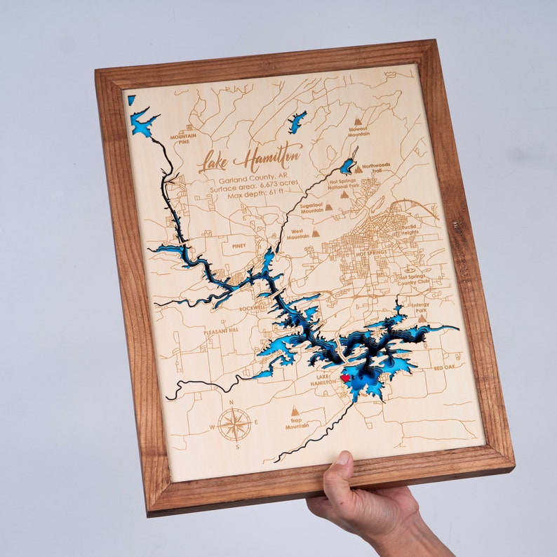 Digital File PDF, SVG - Lake Hamilton Arkansas Map, Bathymetric Depth ...