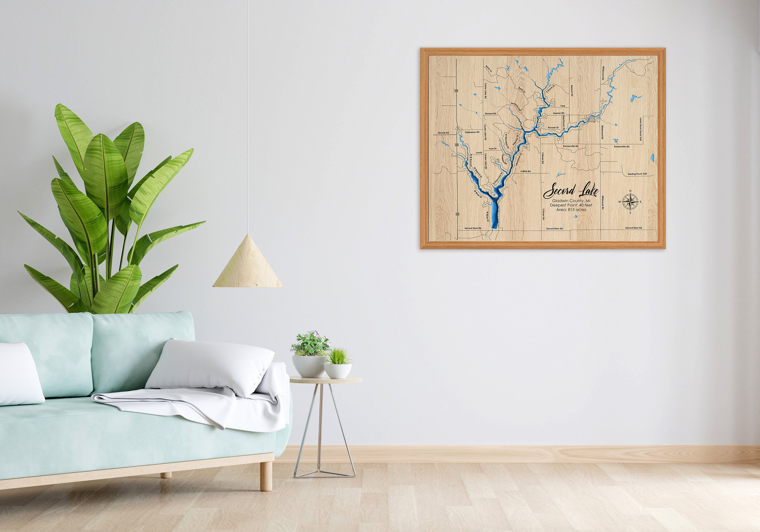 Digital File PDF, SVG - Secord Lake Gladwin Michigan Map Bathymetric ...