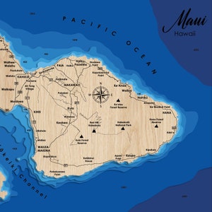 Digital File PDF, SVG - Maui Island of Hawaii Map Bathymetric Depth ...