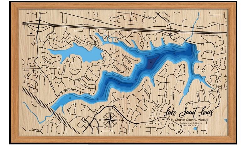 Digital File PDF, SVG - Lake Saint Louis Missouri Bathymetric Depth ...
