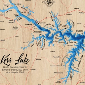 Digital File PDF, SVG - Kerr Lake North Carolina Map Bathymetric Depth ...