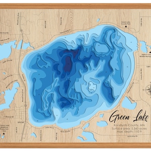 Digital File PDF, SVG - Green Lake Kandiyohi Minnesota Map Bathymetric ...